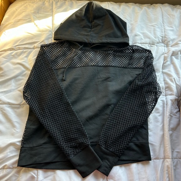 Tops | Black Mesh Hoodie | Poshmark